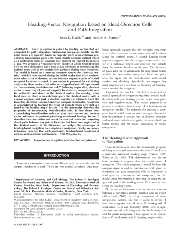 (PDF) Heading-vector navigation based on head-direction cells and path integration
