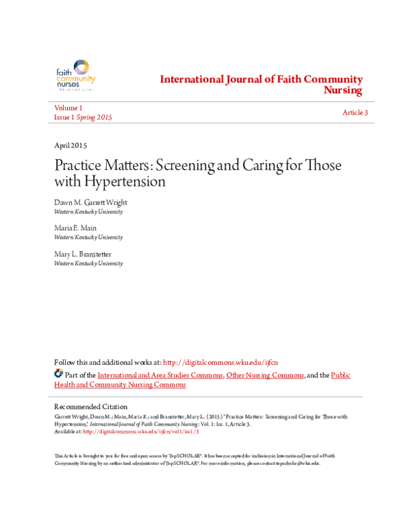 (PDF) Practice Matters: Screening and Caring for Those with Hypertension