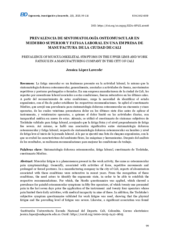 (PDF) Prevalencia De Sintomatología Osteomuscular en Miembro Superior y ...