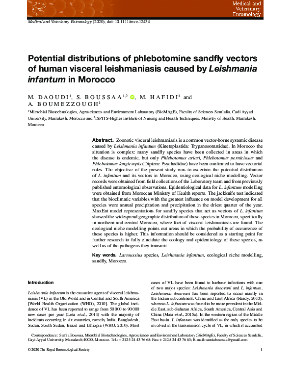 (PDF) Potential distributions of phlebotomine sandfly vectors of human ...