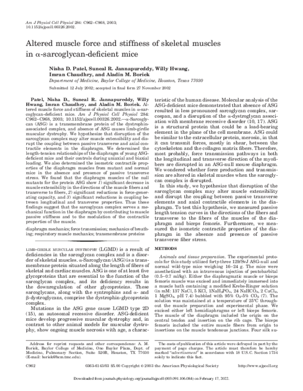 (PDF) Altered muscle force and stiffness of skeletal muscles in α ...