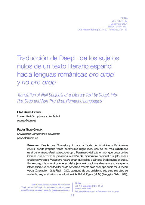 (PDF) Traducción de DeepL de los sujetos nulos de un texto literario ...