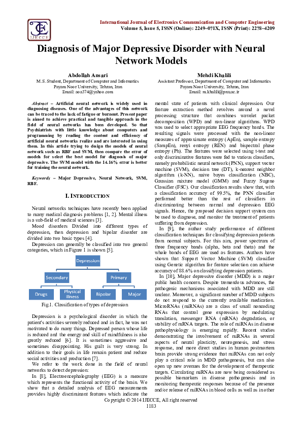 (PDF) Diagnosis of Major Depressive Disorder with Neural Network Models