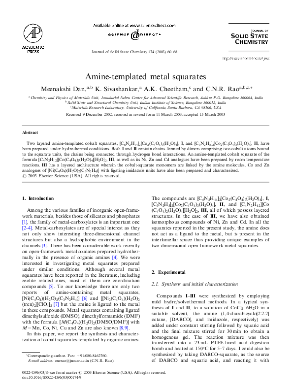 (PDF) Amine-templated metal squarates