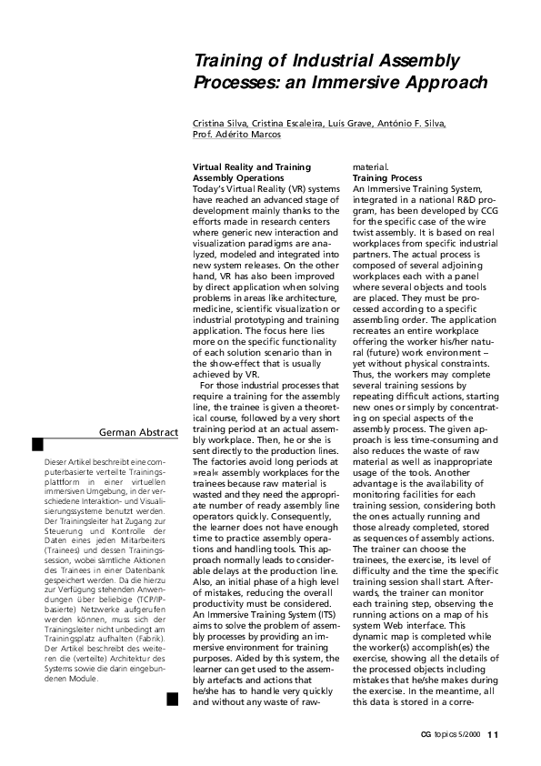 (PDF) Training of industrial assembly processes: an immersive approach