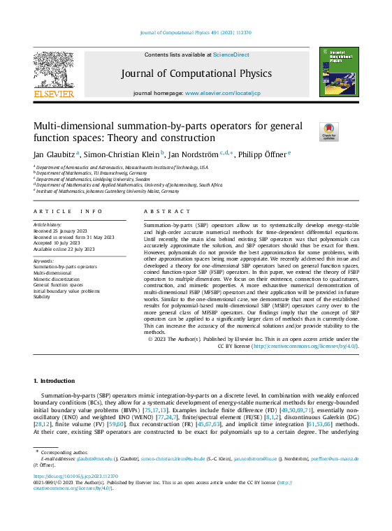 (PDF) Multi-dimensional summation-by-parts operators for general function spaces: Theory and ...