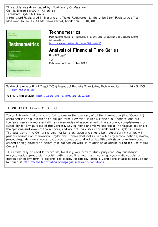 (PDF) Analysis of Financial Time Series