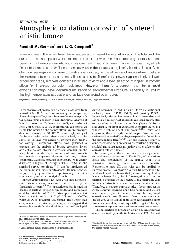 (PDF) Atmospheric oxidation corrosion of sintered artistic bronze ...