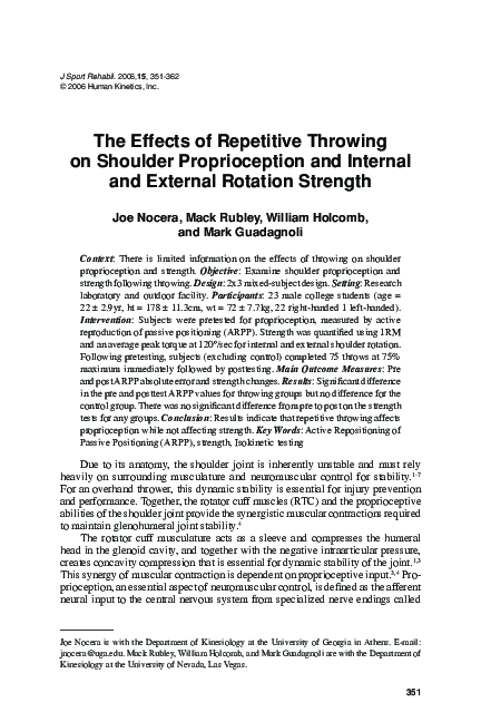(PDF) The Effects of Repetitive Throwing on Shoulder Proprioception and ...