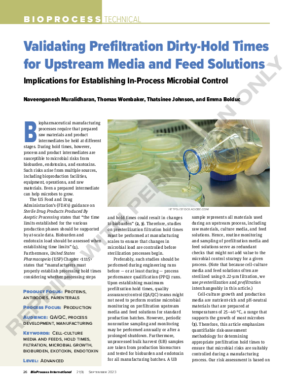 (PDF) Validating Prefiltration Dirty-Hold Times for Upstream Media and ...