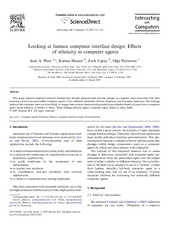 (PDF) Looking at human–computer interface design: Effects of ethnicity in computer agents