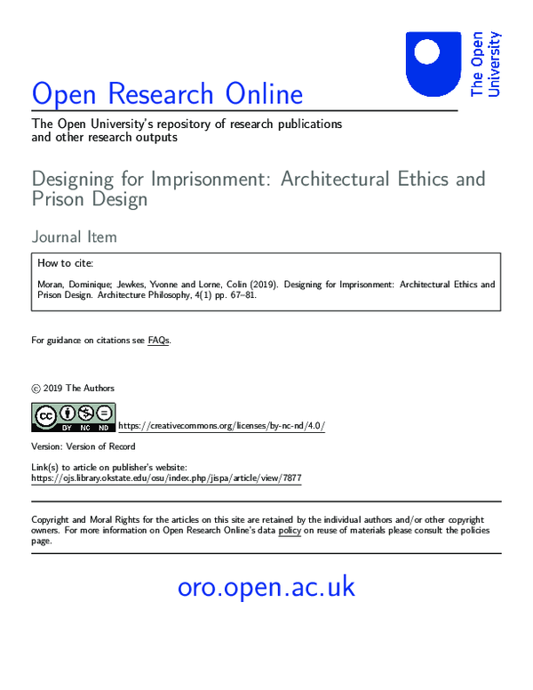 (PDF) Designing for Imprisonment: Architectural Ethics and Prison Design
