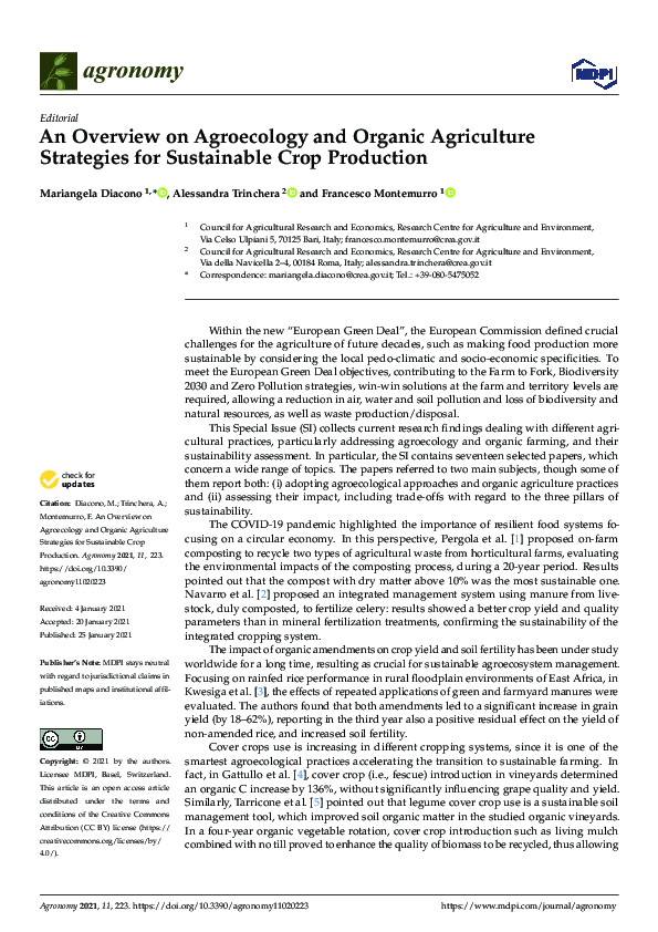 (PDF) An Overview on Agroecology and Organic Agriculture Strategies for Sustainable Crop Production