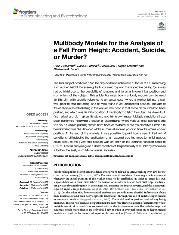 (PDF) Multibody Models for the Analysis of a Fall From Height: Accident ...
