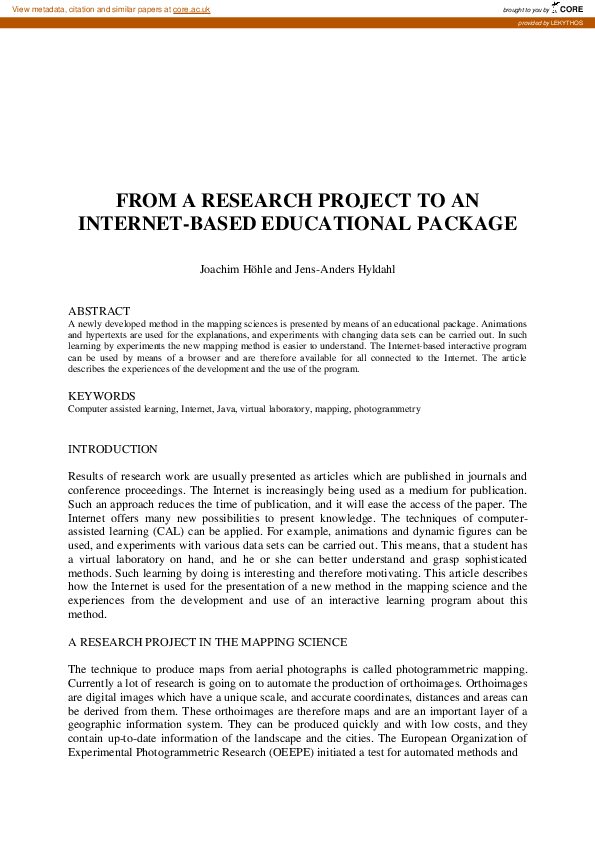 (PDF) From a research project to an Internet-based educational package