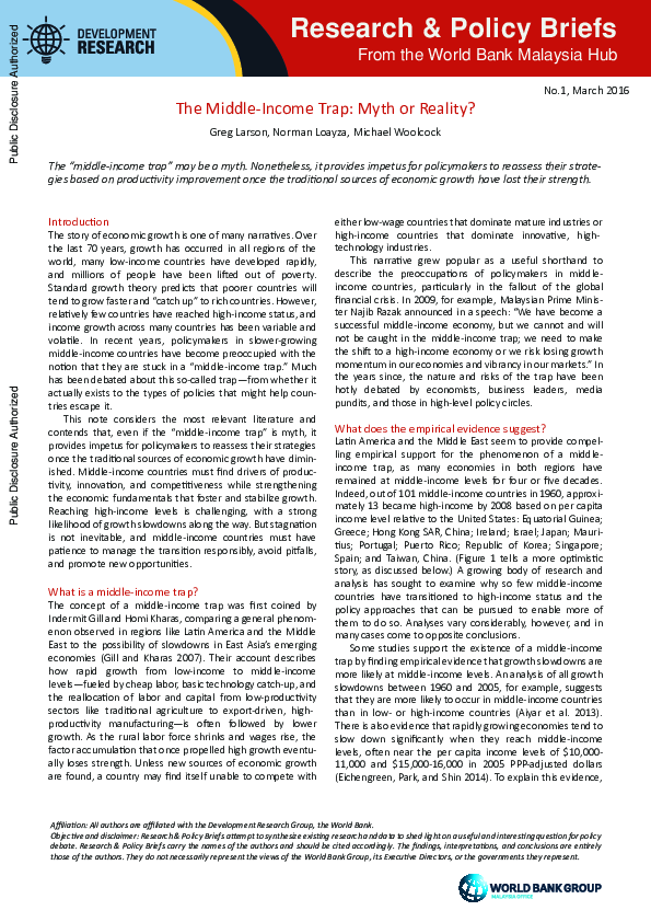 (PDF) The Middle-Income Trap: Myth or Reality?