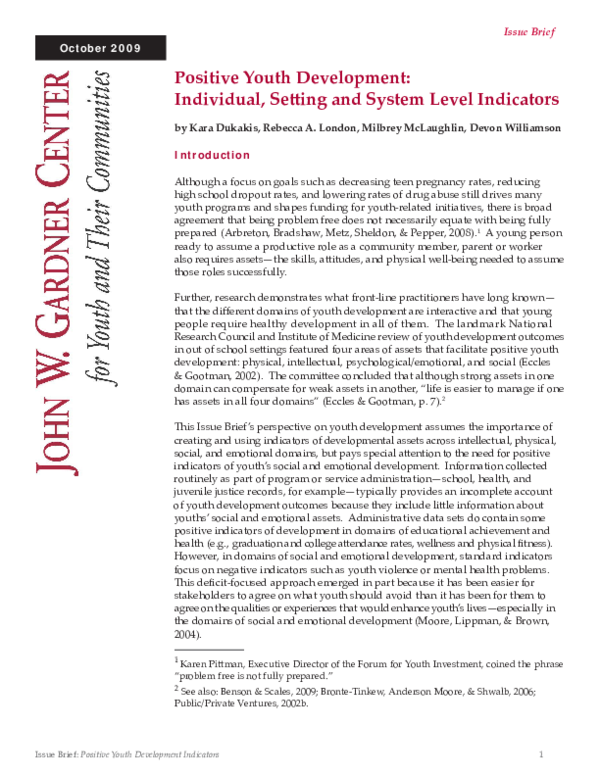 (PDF) Positive Youth Development: Individual, Sett ing and System Level ...