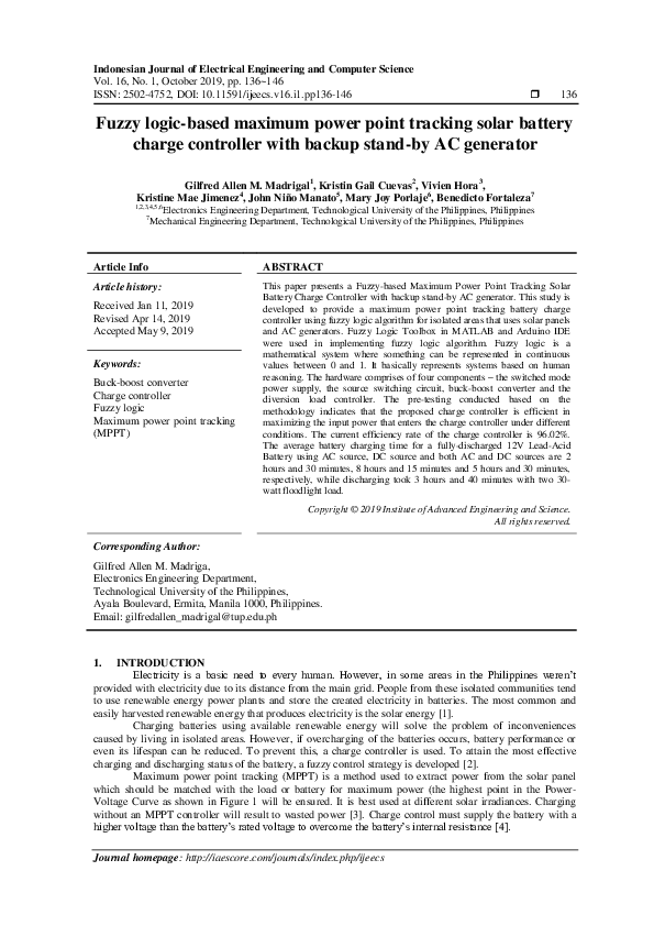 Pdf Fuzzy Logic Based Maximum Power Point Tracking Solar Battery Charge Controller With Backup 0430