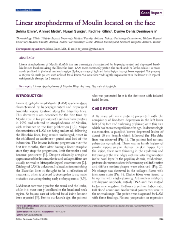 (PDF) Linear atrophoderma of Moulin located on the face | fadime kılınç ...