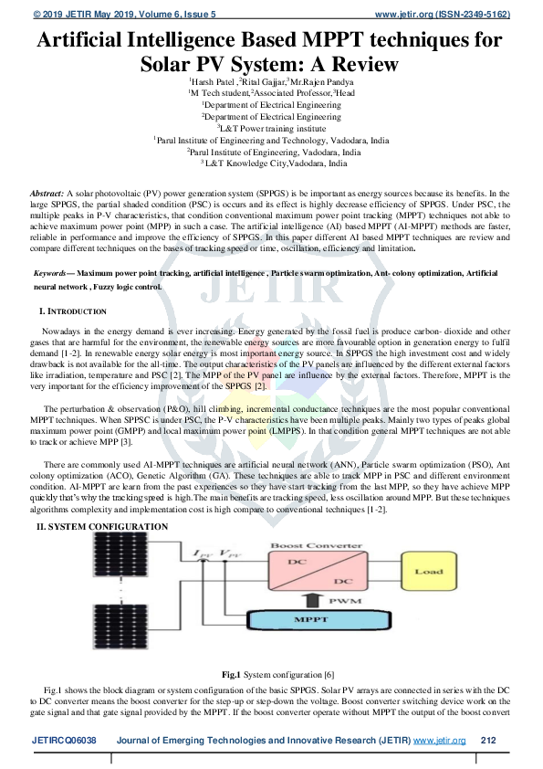 (PDF) Artificial Intelligence Based MPPT techniques for Solar PV System: A Review