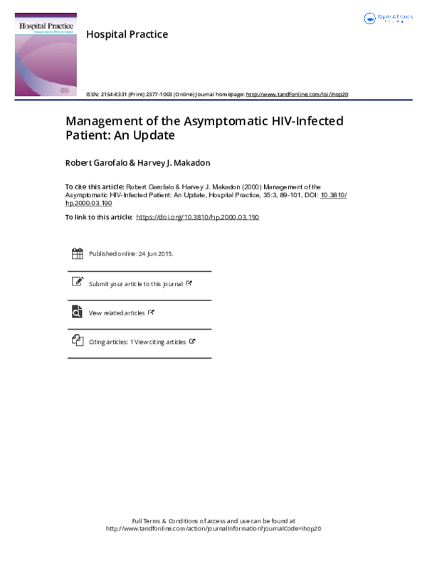 (PDF) Management of the Asymptomatic HIV-Infected Patient: An Update