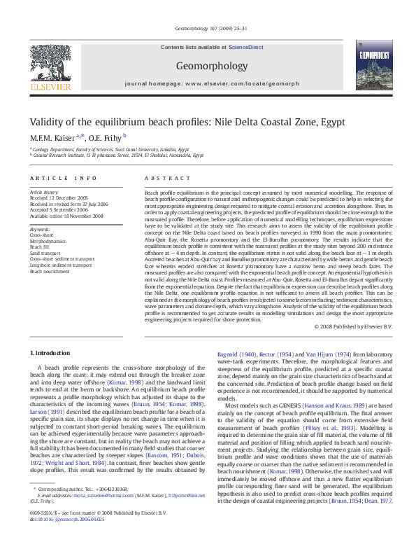 (PDF) Validity of the equilibrium beach profiles: Nile Delta Coastal ...