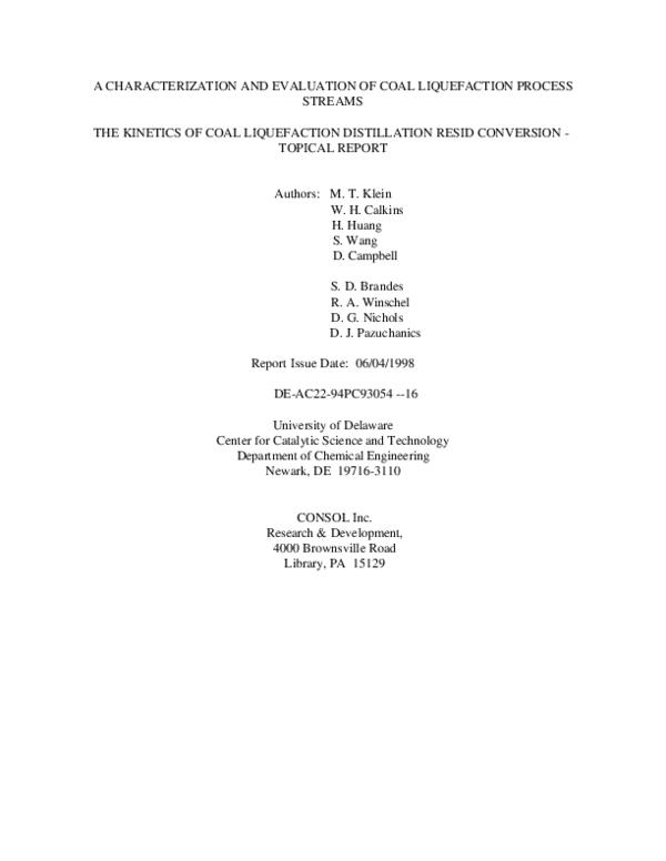 (PDF) A characterization and evaluation of coal liquefaction process ...