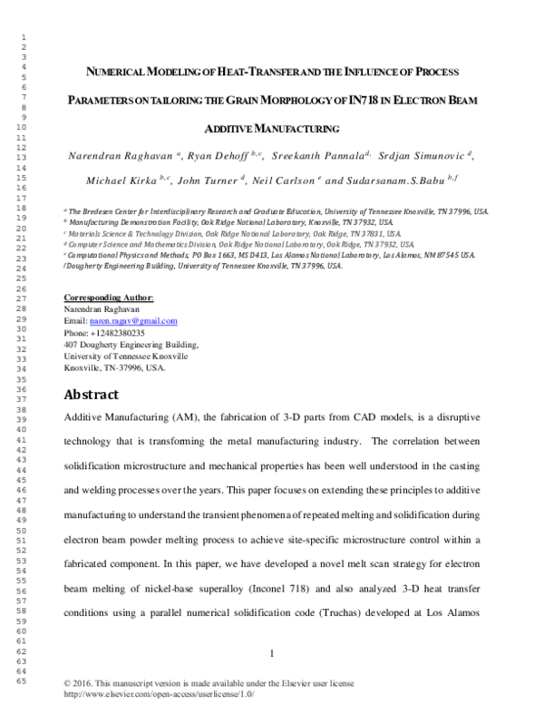 (PDF) Heat Transfer and Microstructure in IN718 AM