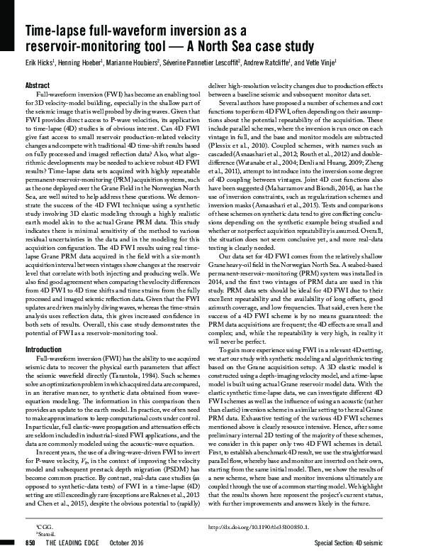 (PDF) Time-lapse full-waveform inversion as a reservoir-monitoring tool ...