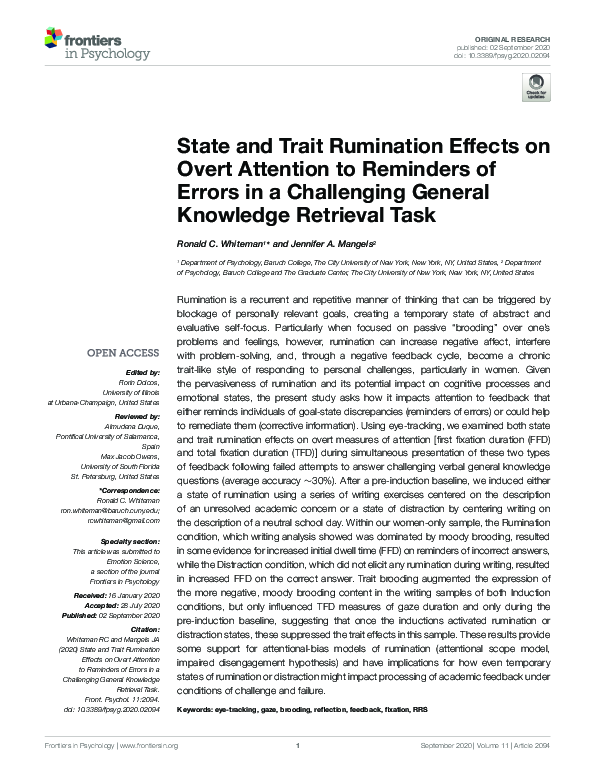 (PDF) State and Trait Rumination Effects on Overt Attention to ...