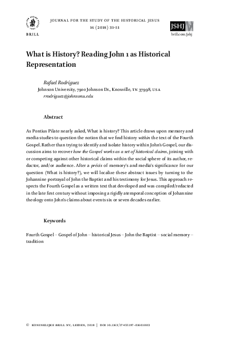 (PDF) What is History? Reading John 1 as Historical Representation