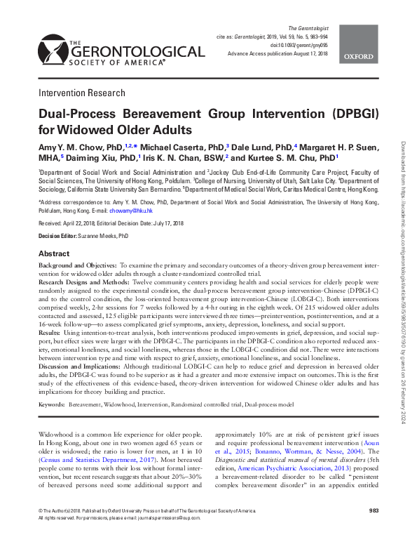 (PDF) Dual-Process Bereavement Group Intervention (DPBGI) for Widowed ...