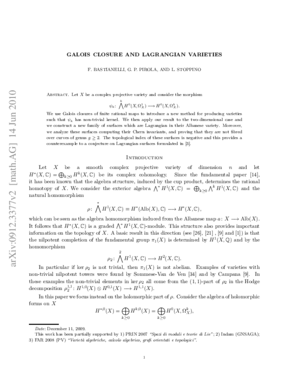 (PDF) Galois closure and Lagrangian varieties