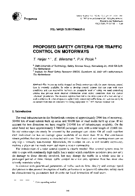 (PDF) Proposed safety criteria for traffic control on motorways