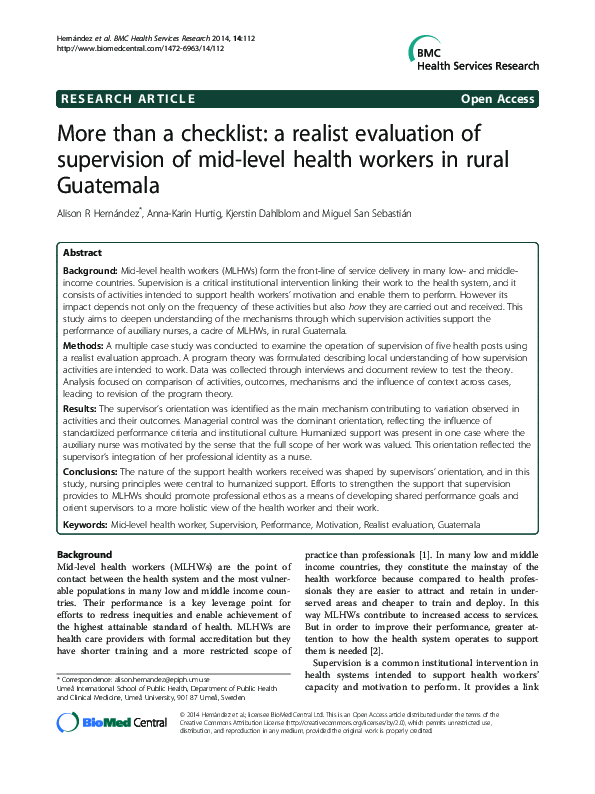 (PDF) More than a checklist: a realist evaluation of supervision of mid ...
