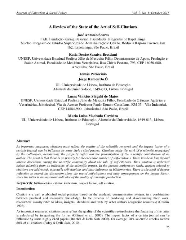 (PDF) A Review of the State of the Art of Self-Citations