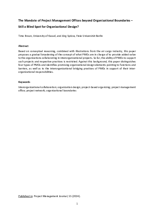 (PDF) The Mandate of Project Management Offices beyond Organizational ...