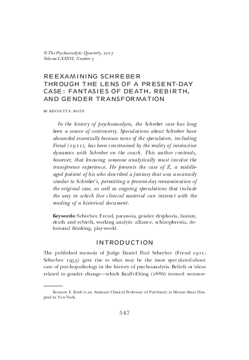(PDF) Reexamining Schreber Through The Lens of a Present-Day Case ...