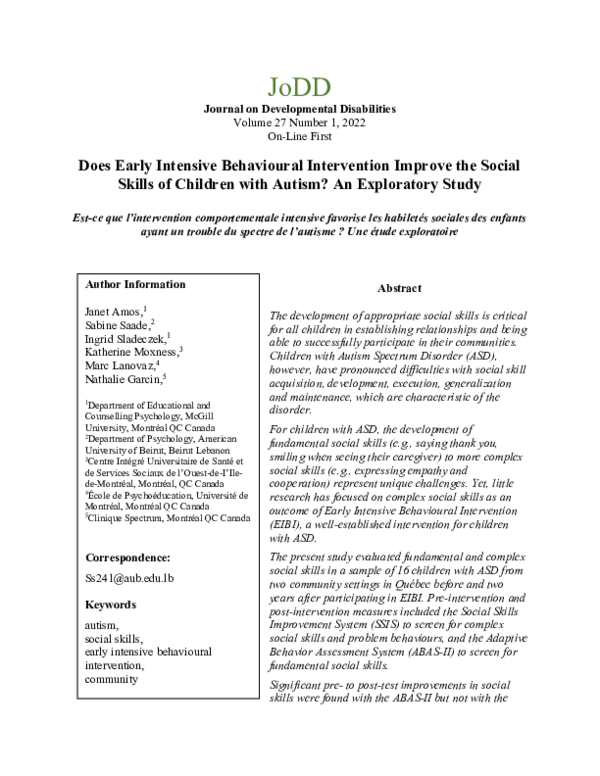 (PDF) Does Early Intensive Behavioural Intervention Improve the Social ...