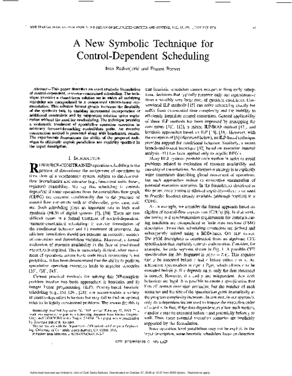 (PDF) A new symbolic technique for control-dependent scheduling