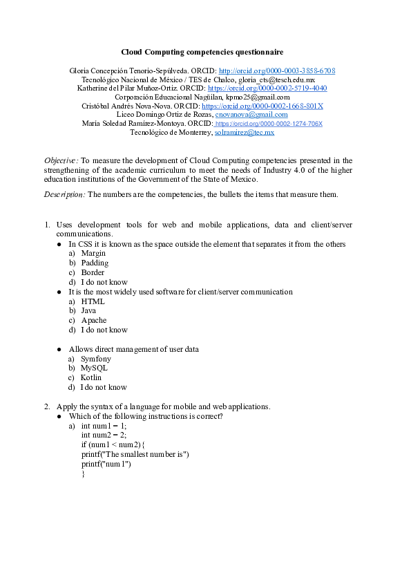(PDF) Cloud Computing competencies questionnaire