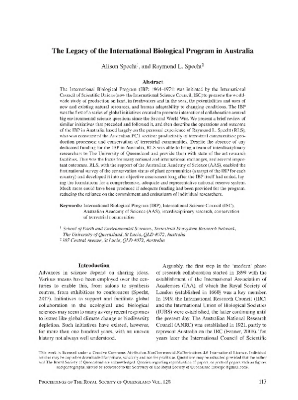 (PDF) The Legacy of the International Biological Program in Australia