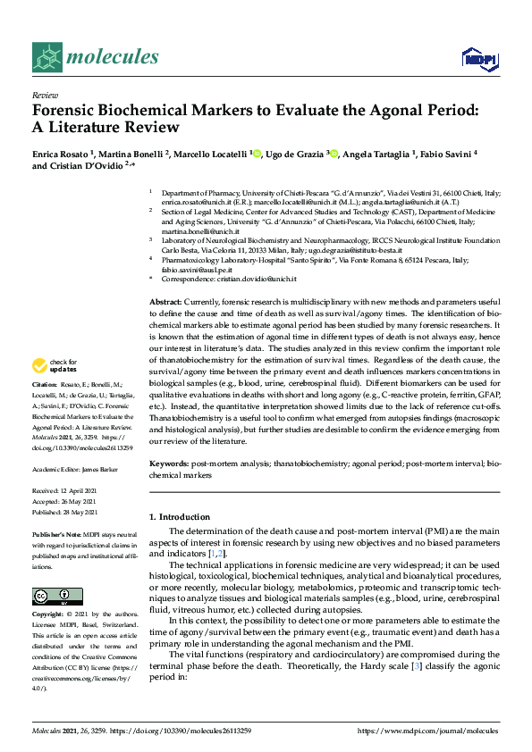 (PDF) Forensic Biochemical Markers to Evaluate the Agonal Period: A ...
