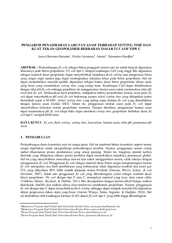 (PDF) Pengaruh Penambahan Larutan Asam Terhadap Setting Time Dan Kuat Tekan Geopolimer Berbahan ...