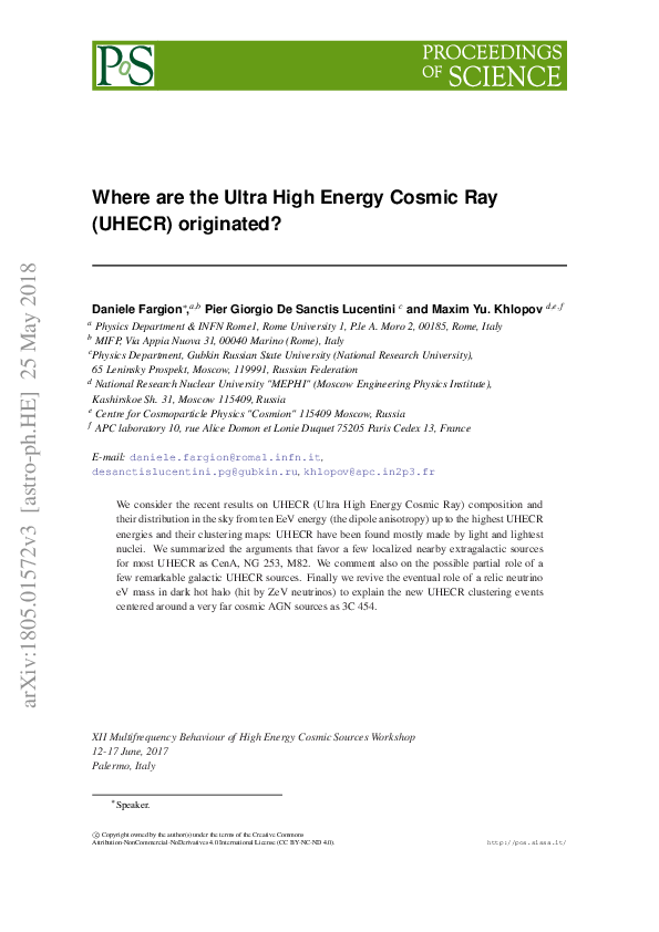 (PDF) Where are the Ultra High Energy Cosmic Ray (UHECR) originated?
