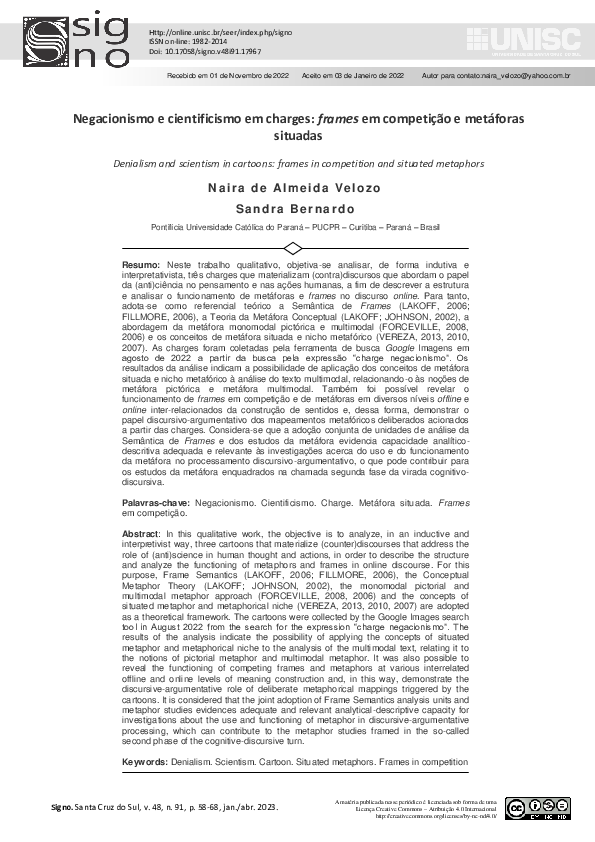 (PDF) Negacionismo e cientificismo em charges: frames em competição e ...