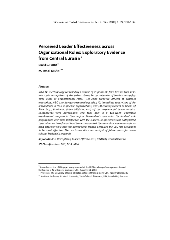 (PDF) Perceived Leader Effectiveness across Organizational Roles ...