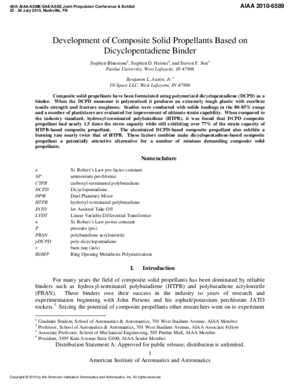 (PDF) Development of Composite Solid Propellants Based on ...