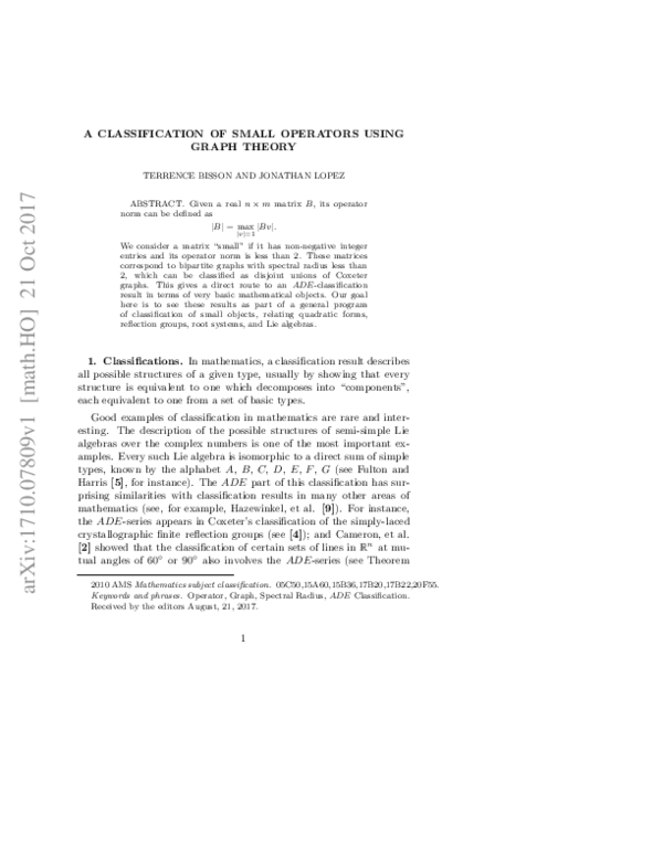 Pdf A Classification Of Small Operators Using Graph Theory