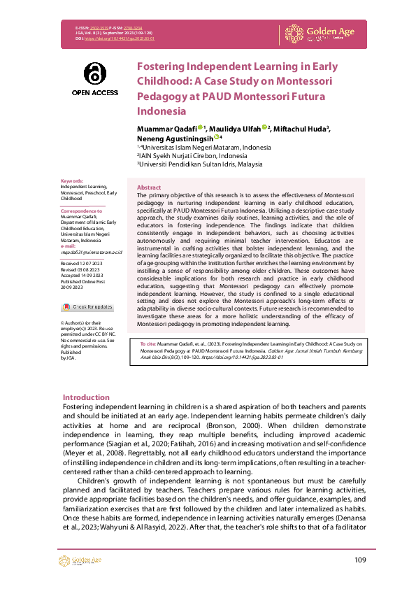 (PDF) Fostering Independent Learning in Early Childhood: A Case Study ...